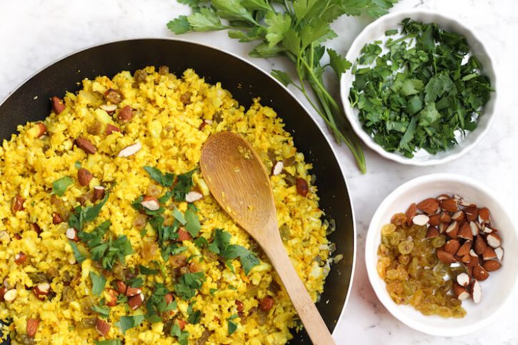 Turmeric Cauliflower Rice Pilaf Recipe | Paleo, Vegan, Grain Free
