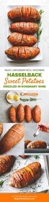 Hasselback Sweet Potatoes Drizzled in Rosemary Ghee (Antioxidant-Rich)