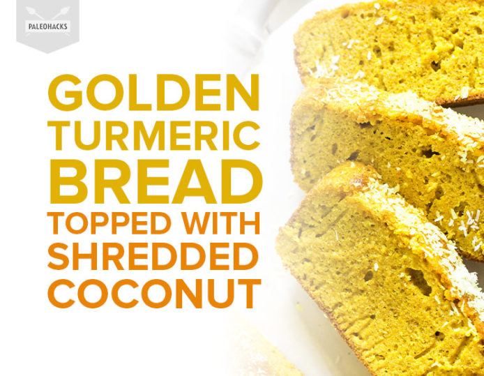 Golden Turmeric Bread Topped with Shredded Coconut | Paleo, Flourless